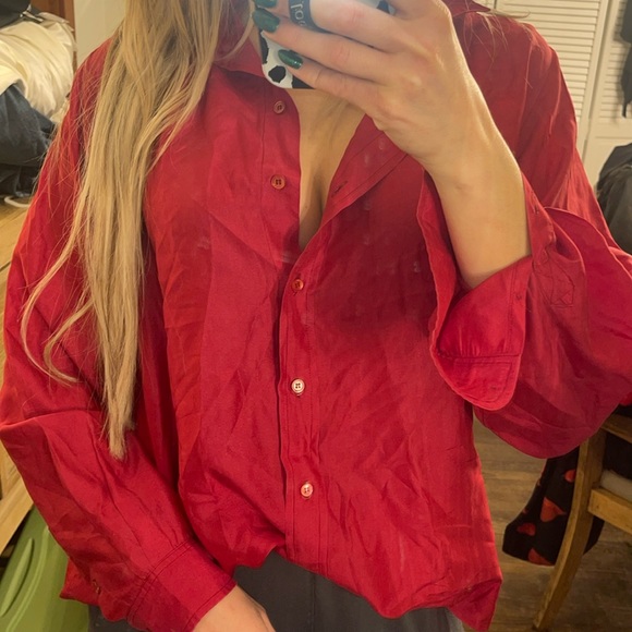 Vintage | Tops | Vintage Red Silk Top | Poshmark